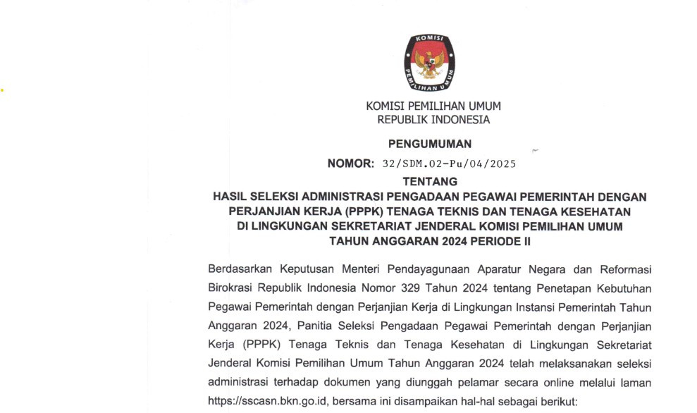 Pengumuman Hasil Seleksi Administrasi Pengadaan PPPK Tenaga Teknis dan Tenaga Kesehatan di ...